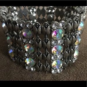 Jewelry | Vintage Pewter Rhinestones Stretch Bracelet | Poshmark